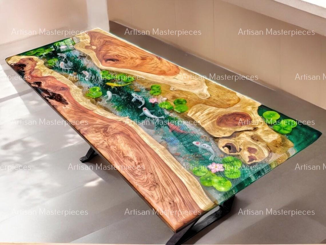 Koi Fish Resin Epoxy Coffee Table Rectangle Resin Epoxy Coffee Table ...