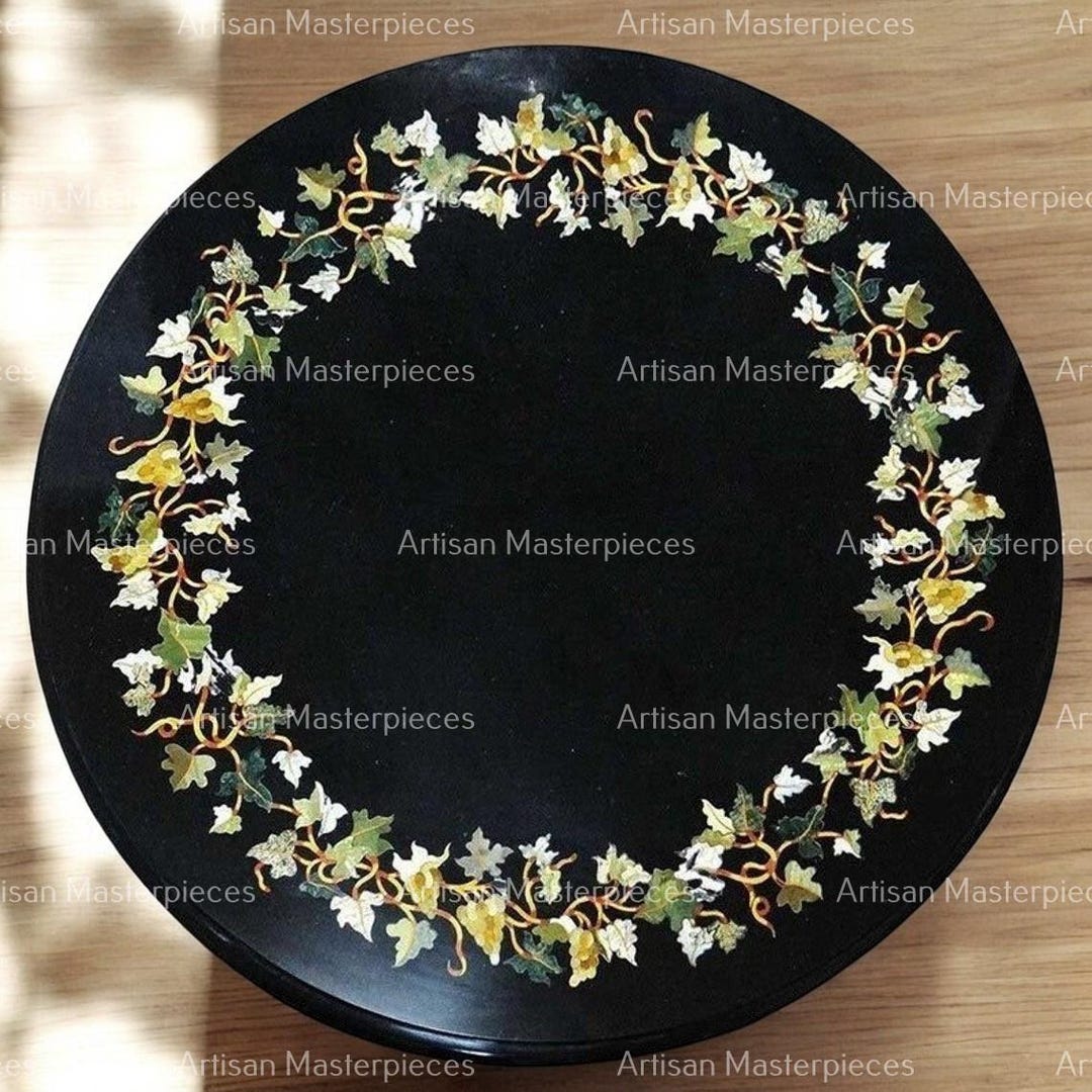 Black Marble Octagon Table Top Dining Center Table Top Handmade Inlay ...