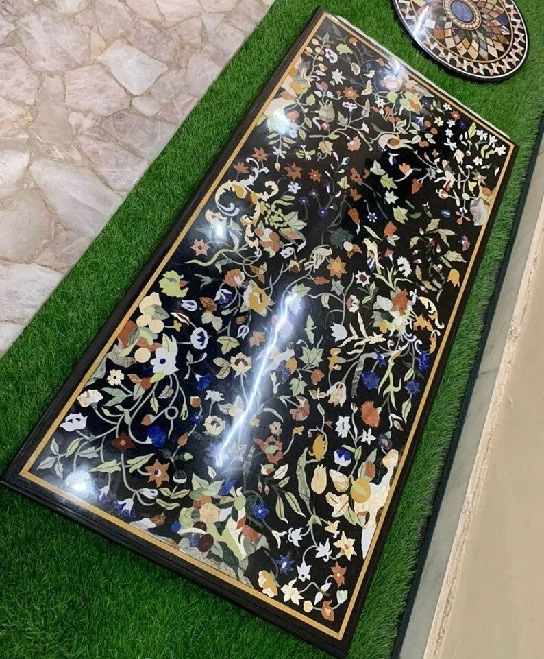 Black Marble Rectangle Shape Dining Table Top Paetra Dura Art ...