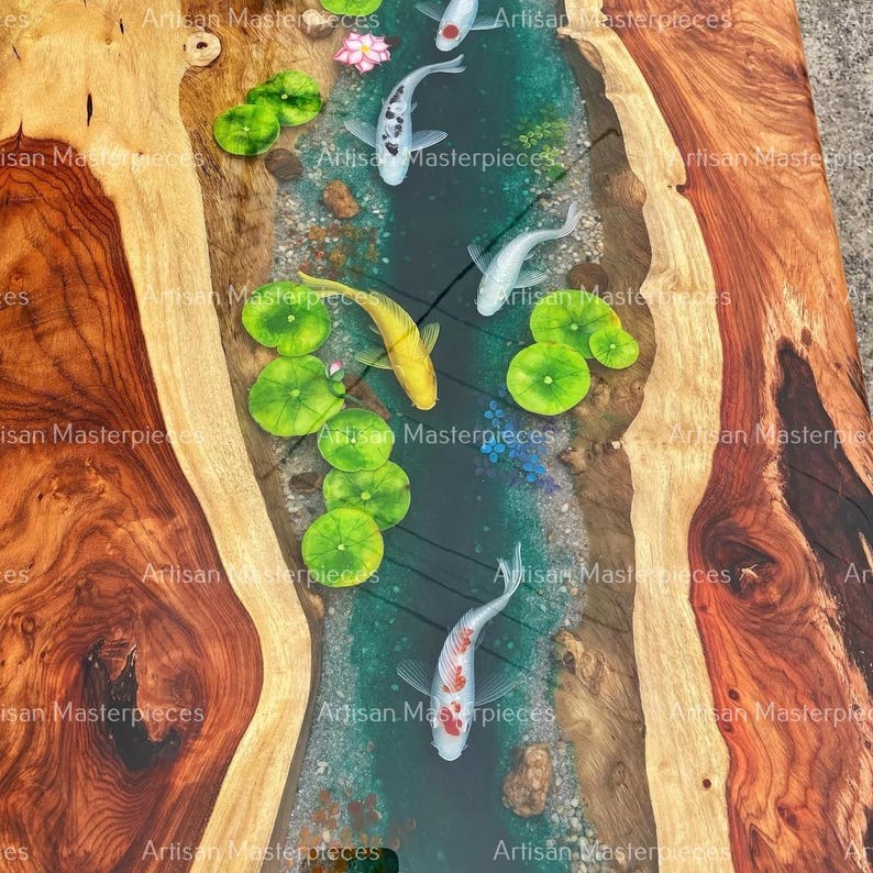 Koi Fish Resin Epoxy Coffee Table Rectangle Resin Epoxy Coffee Table ...