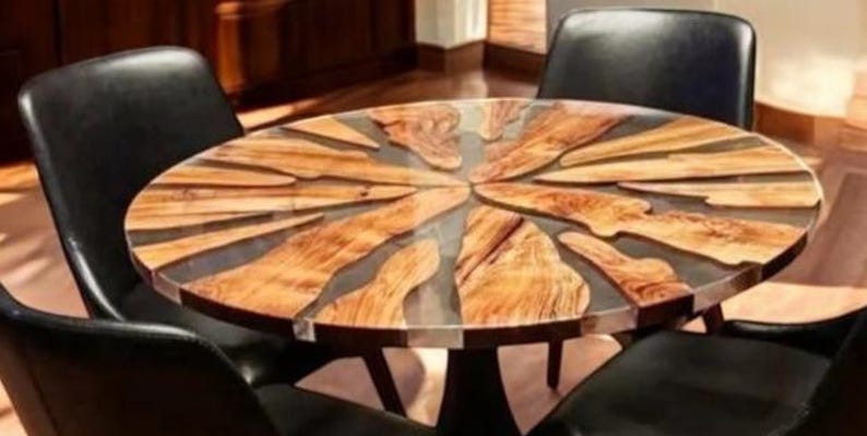 Round Epoxy Dining Coffee Table | Resin Table With Wooden Leaf Art ...