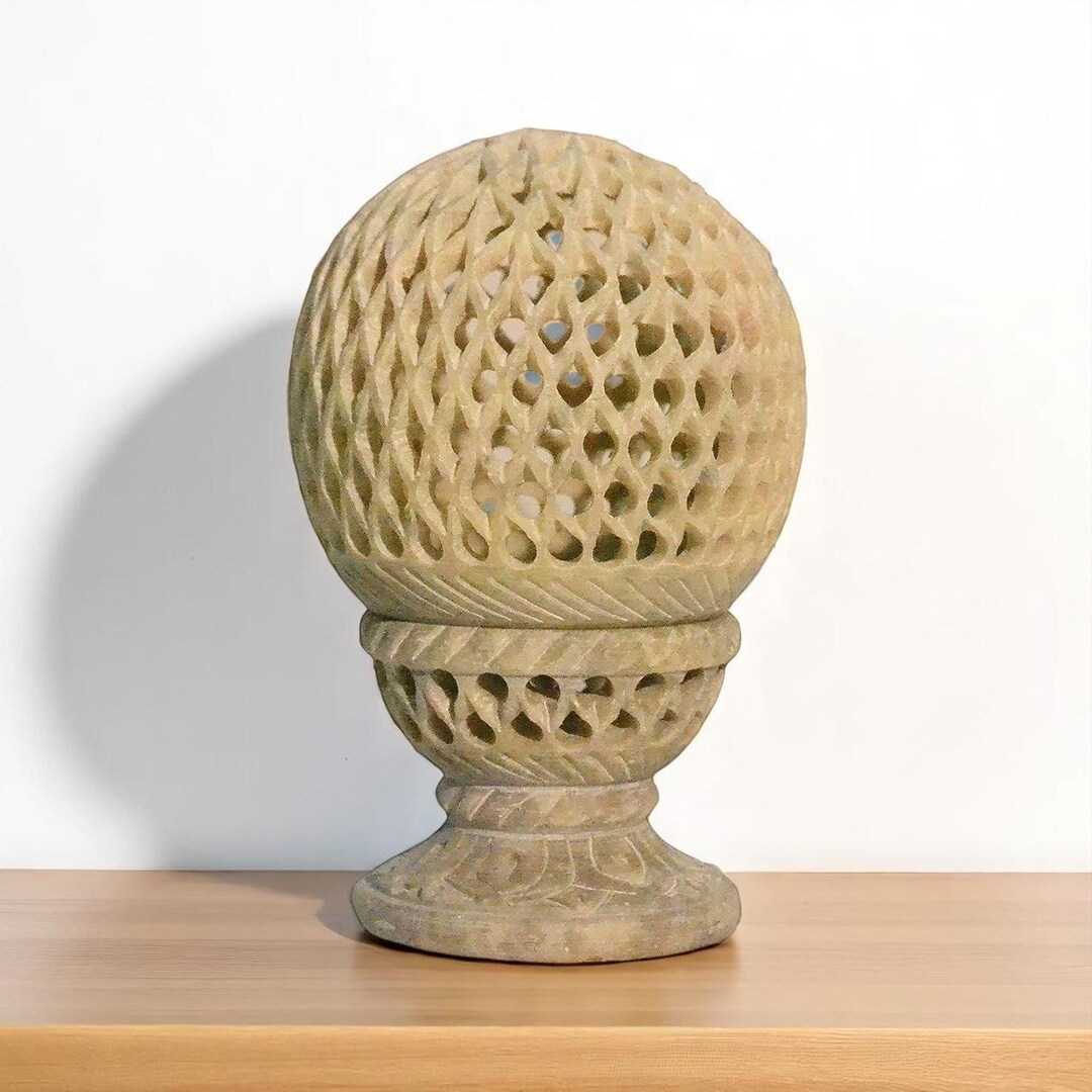 Marble Table Lamp With Jali Ball Shade | Handmade Bedside & Desk Lamp ...