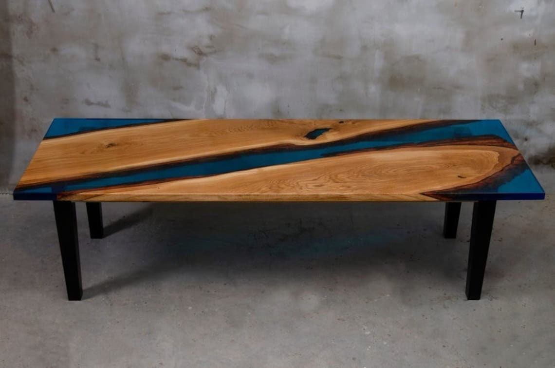 Blue Epoxy Resin Tops Center Dining Table Tops Counter Desk Dining ...