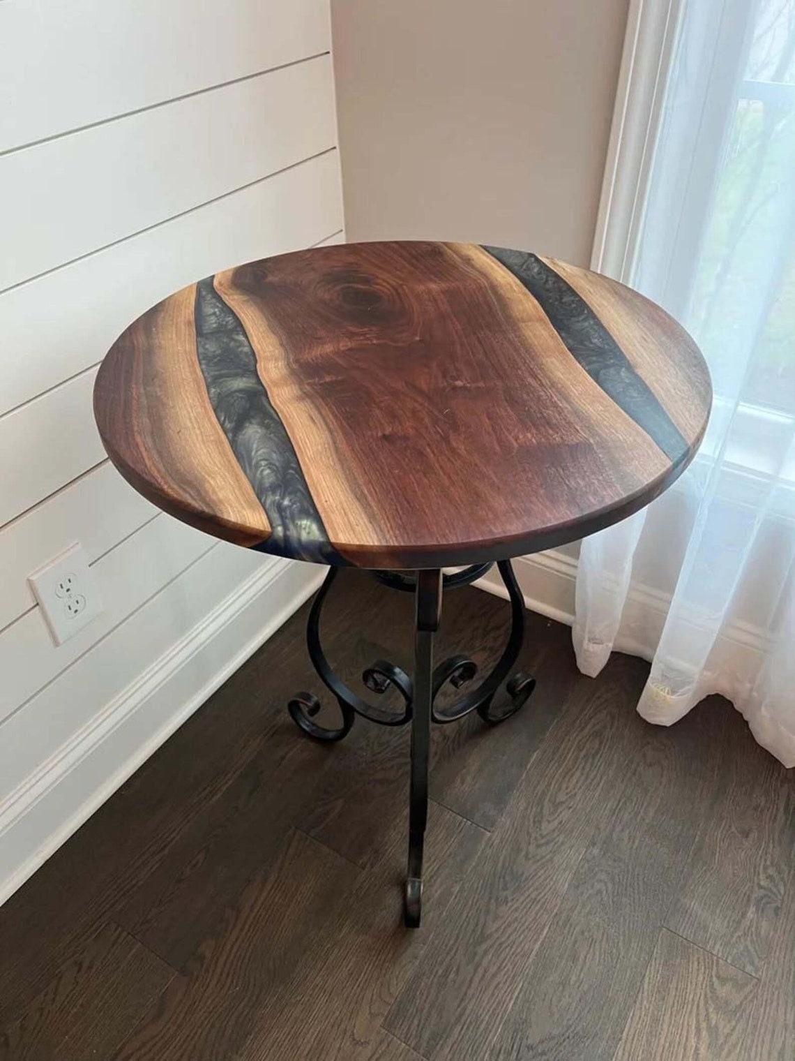 Resin Acacia Round Side Table Epoxy End Table Coffee Table Mid Century ...