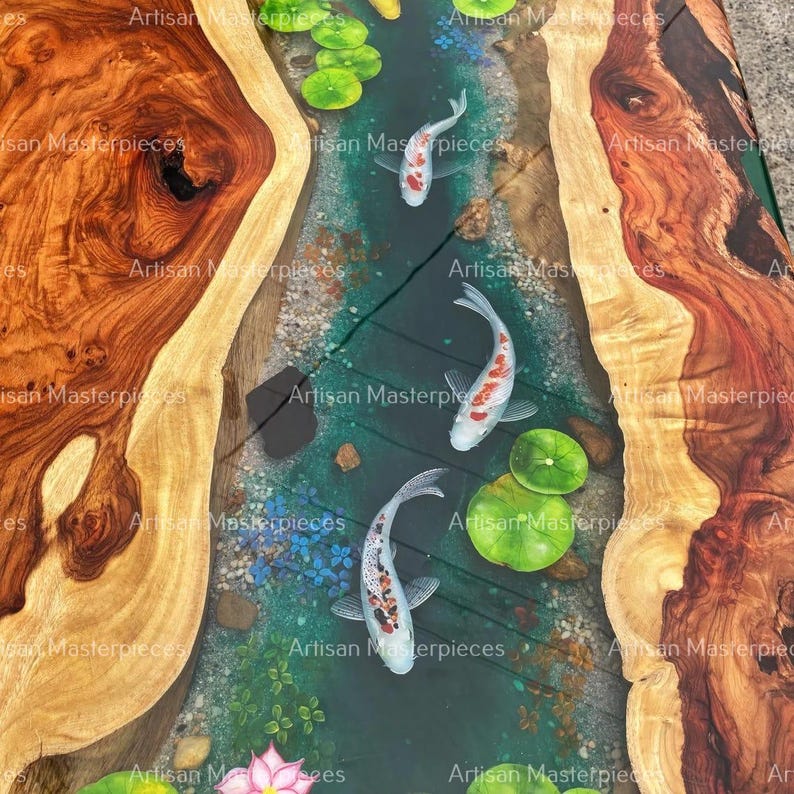 Koi Fish Resin Epoxy Coffee Table Rectangle Resin Epoxy Coffee Table ...