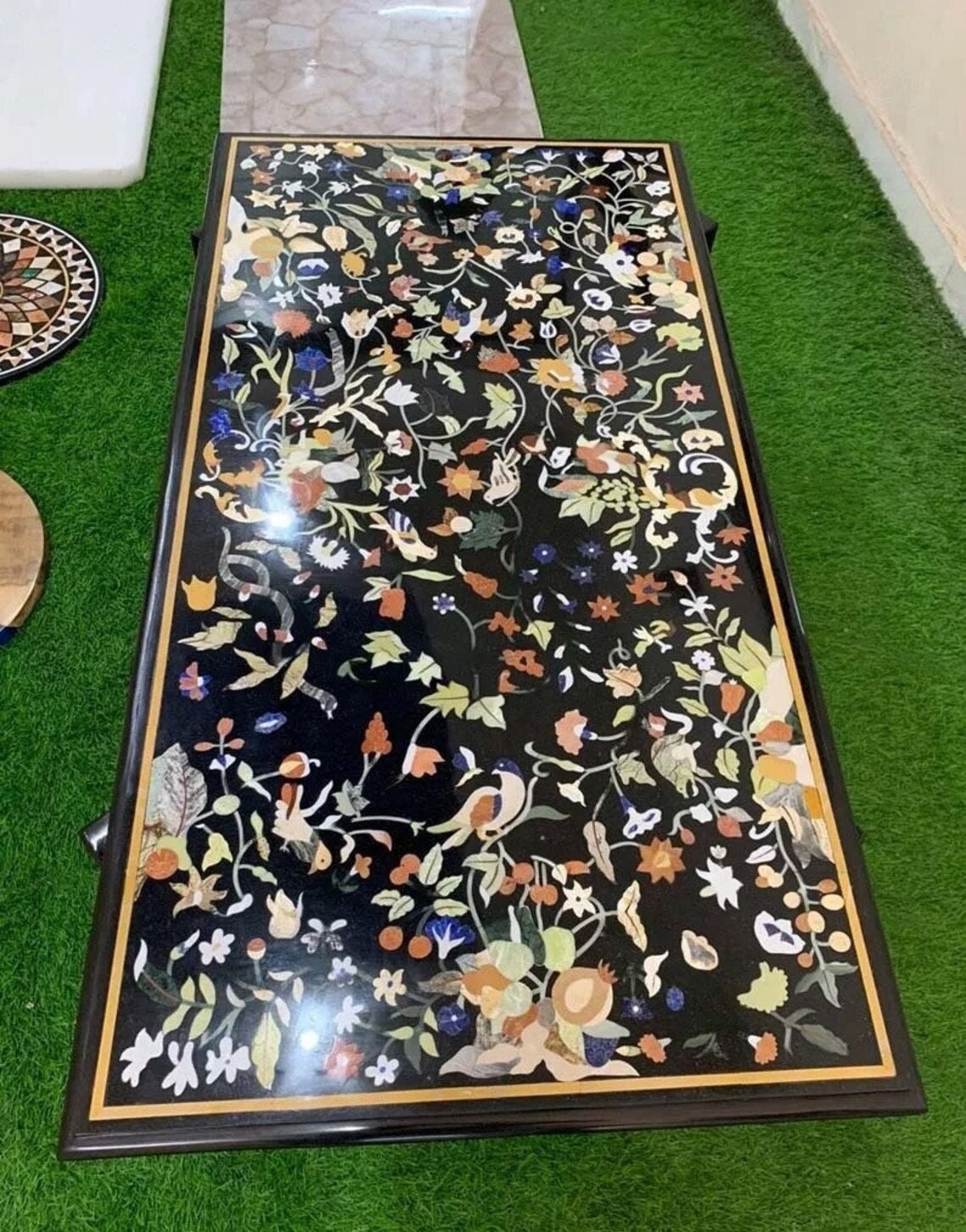 Black Marble Rectangle Shape Dining Table Top Paetra Dura Art ...
