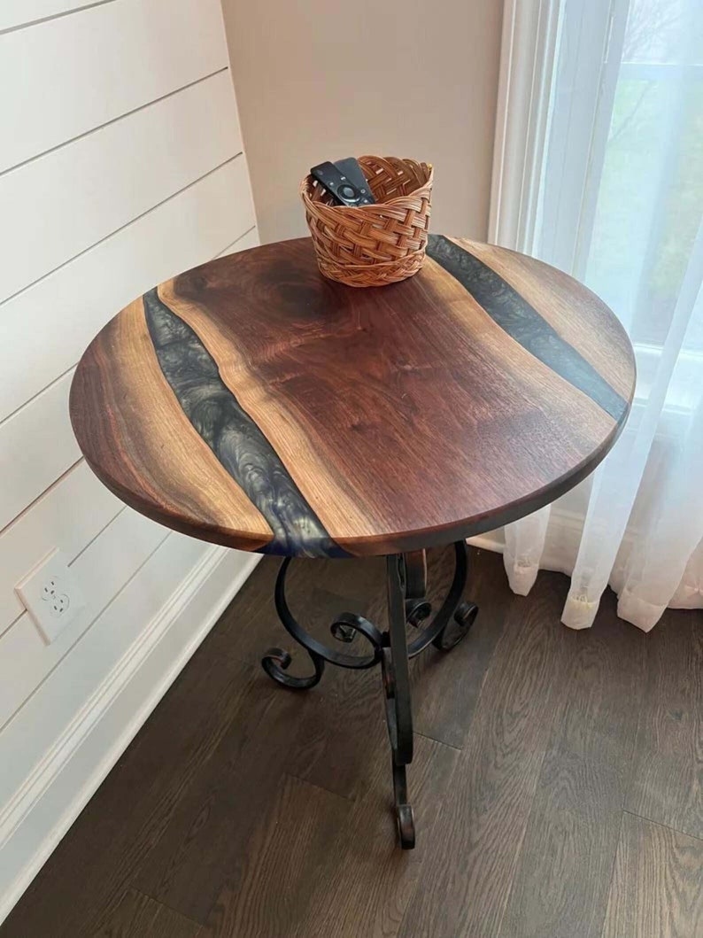 Resin Acacia Round Side Table Epoxy End Table Coffee Table Mid Century ...
