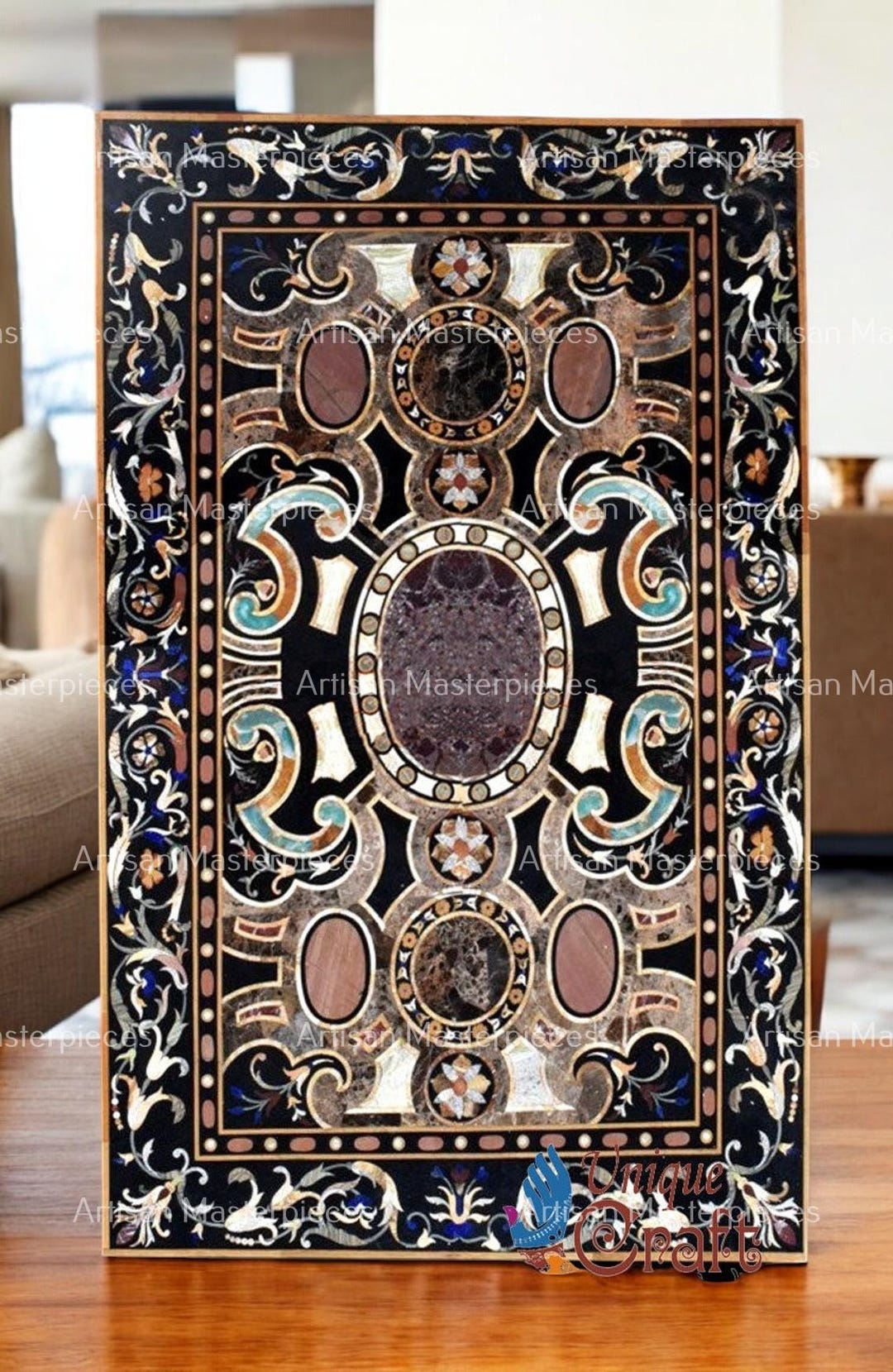Black Marble Rectangle and Room Decor Inlay Table Top With the ...