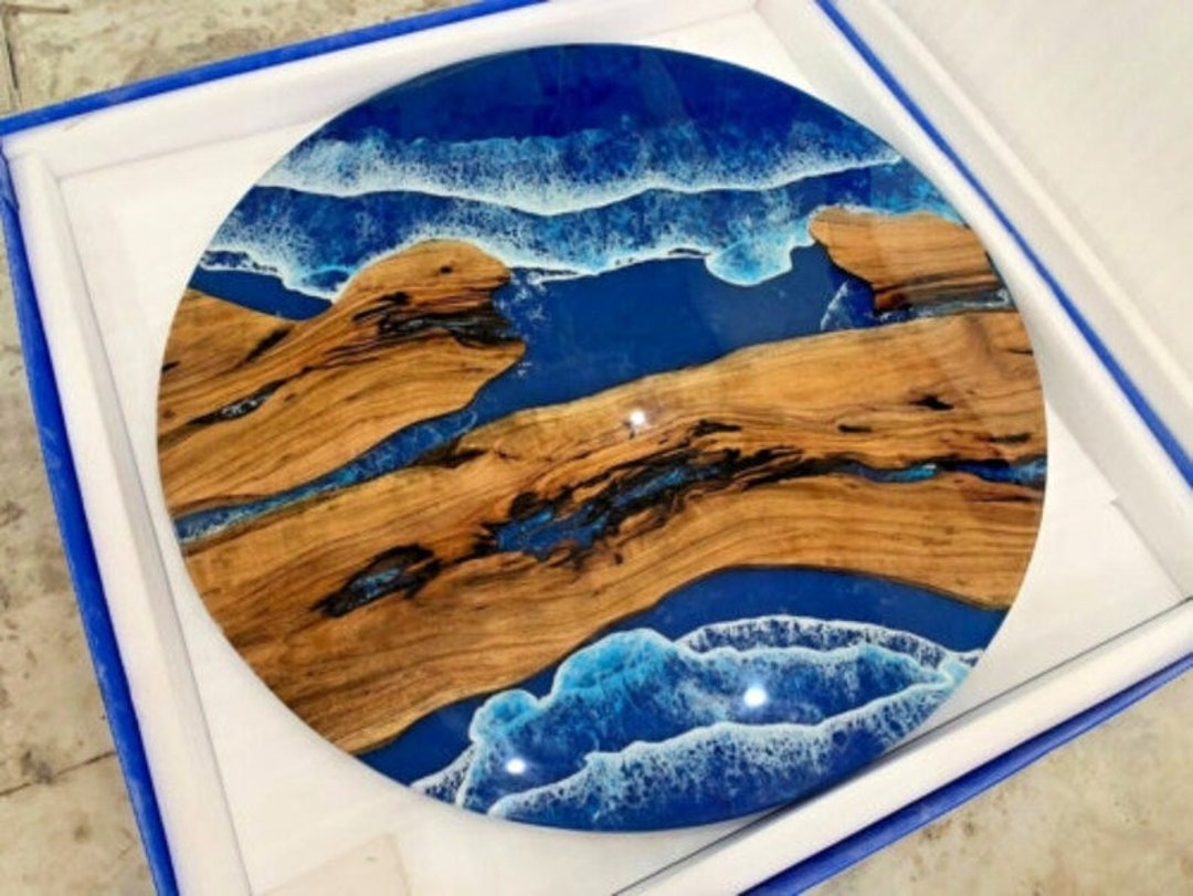 Custom Ocean Blue Epoxy Round Table Live Edge Walnut Wood - Etsy