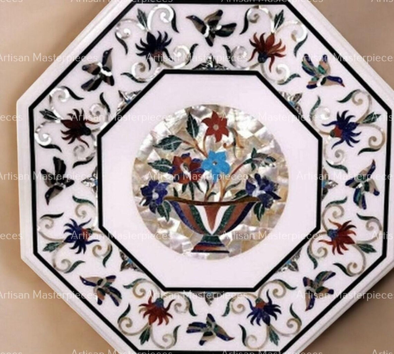 Marble Coffee Table & End Table, Art Deco Modern White Marble Table Top ...