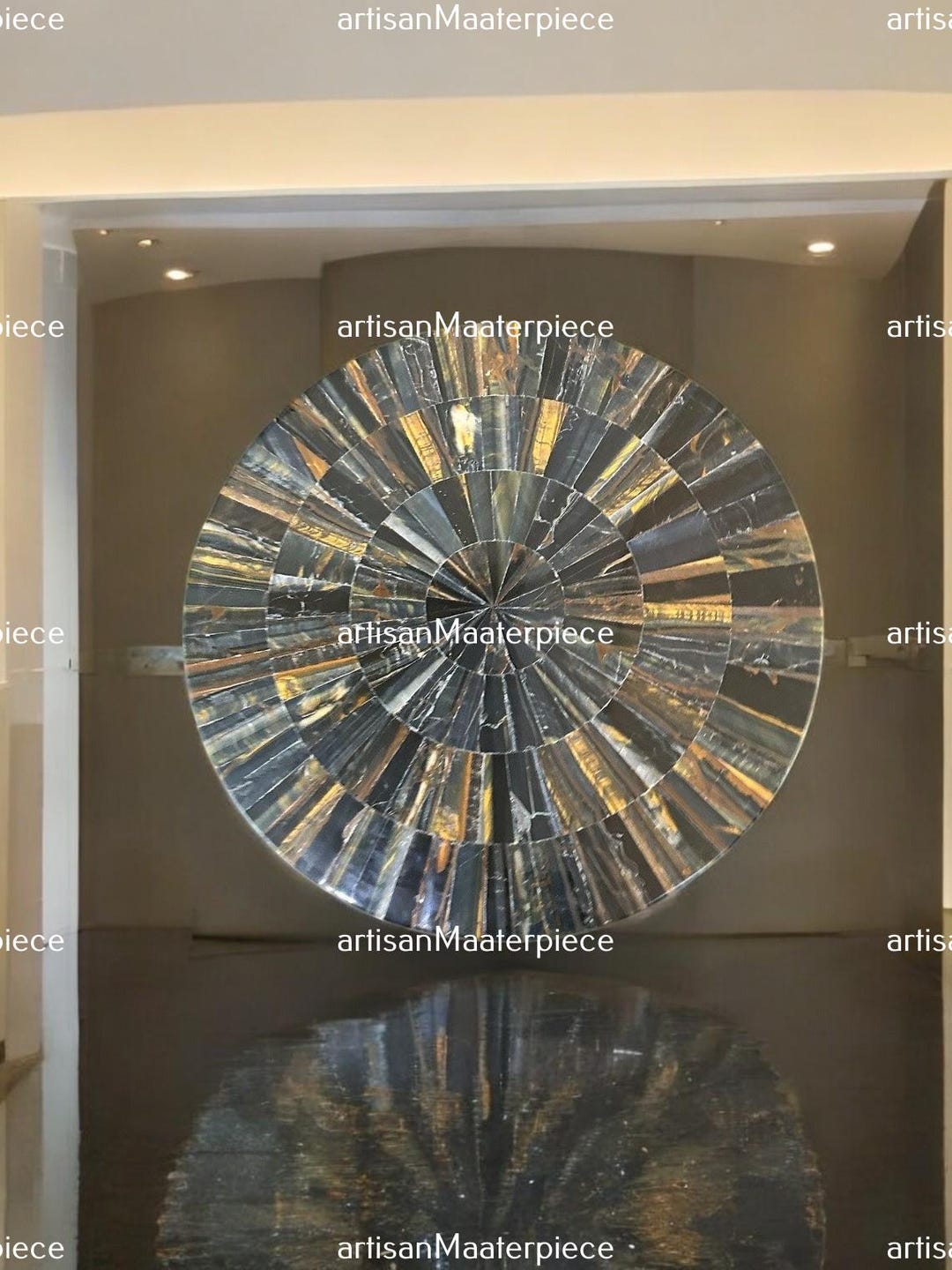 Blue Tiger Eye Dining Center Table Top, Round Marble Center Hallway ...