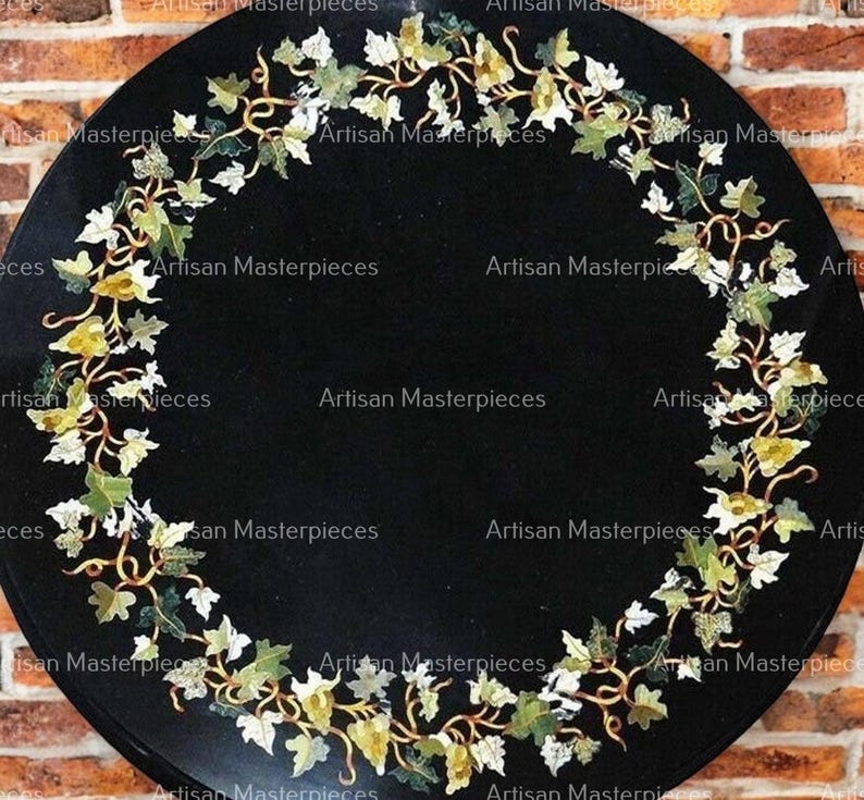 Black Marble Octagon Table Top Dining Center Table Top Handmade Inlay ...