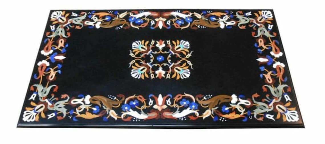 Black Marble Rectangle Shape Dining Table Top With Elegant - Etsy