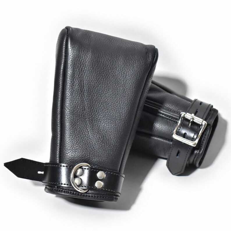 BDSM Sex Handcuffs Wrist Cuffs Padded Black Real Cowhide Leather Fist ...
