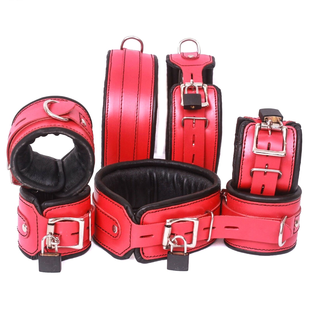 Real Cow Leather Wrist, Ankle, Thigh Cuffs & Collar Bdsm Restraint ...