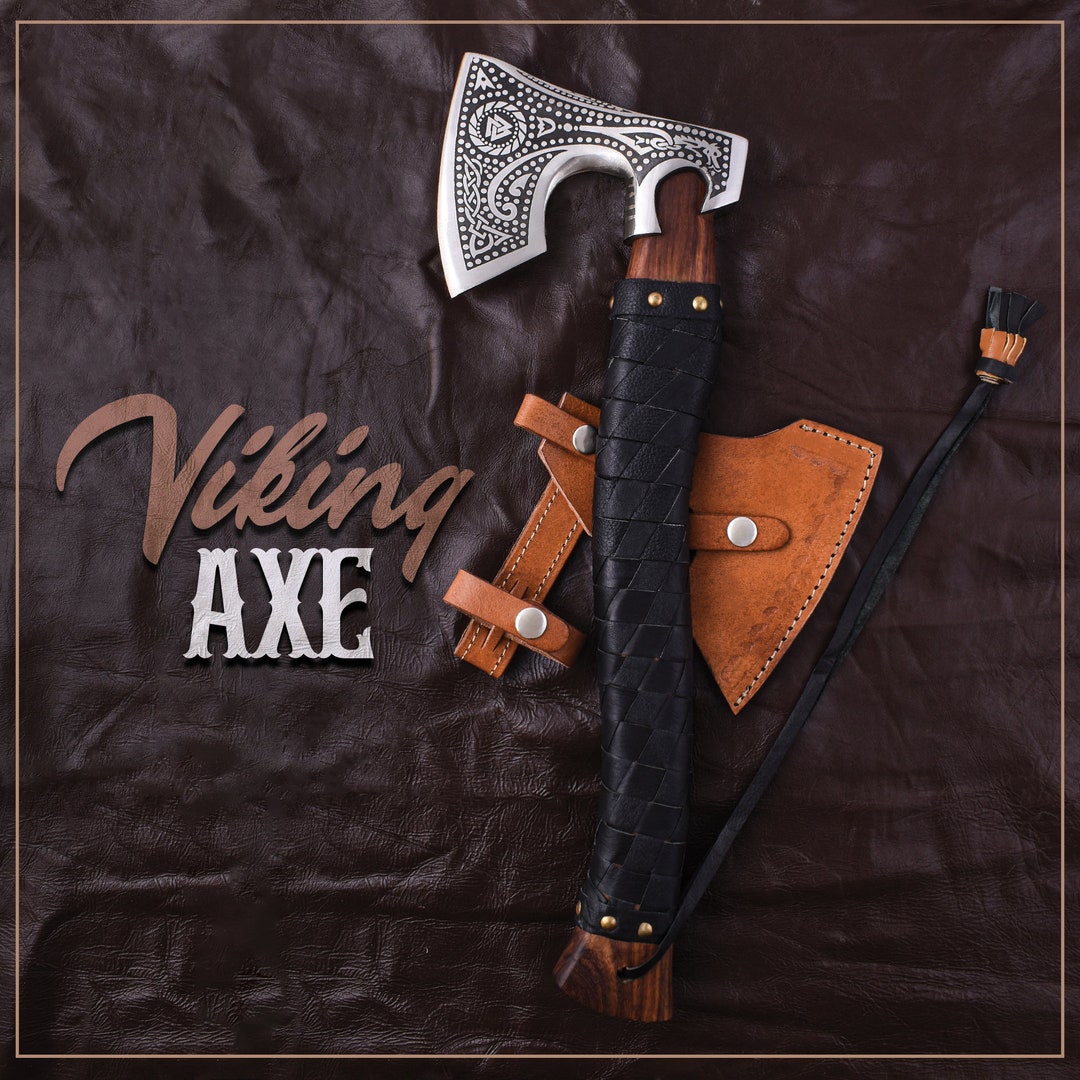 Forged Axes Handmade Wooden Handle Viking Axe for Hunting Professional Axes With Leather Cover ...