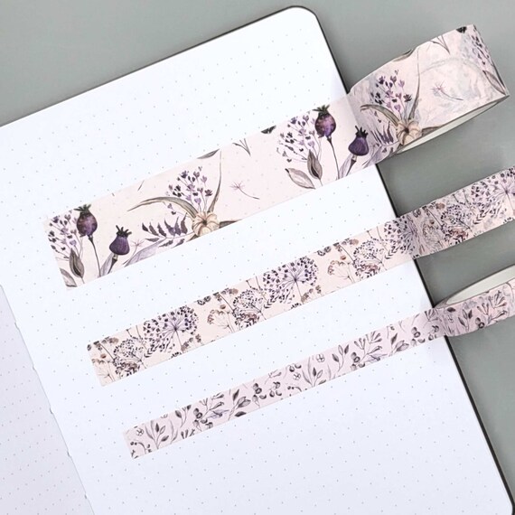 Mauve Floral Washi Tape Set of 3 Various Sizes Purple - Etsy