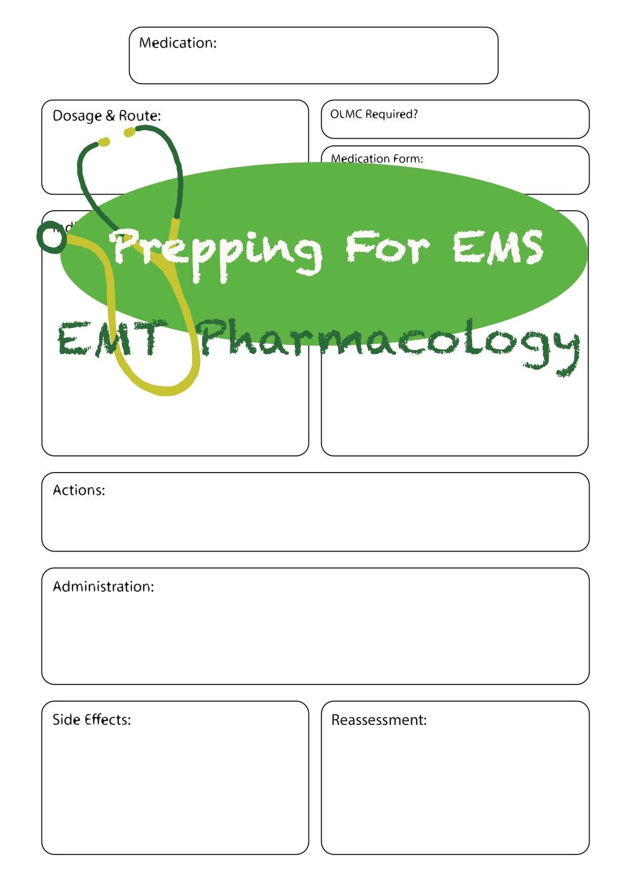 EMT Paramedic Student- Pharmacology Practice Chart, EMS Medications ...