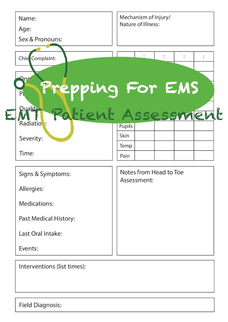 EMT Student- Patient Interview/assessment EMS Practice Chart (digital ...