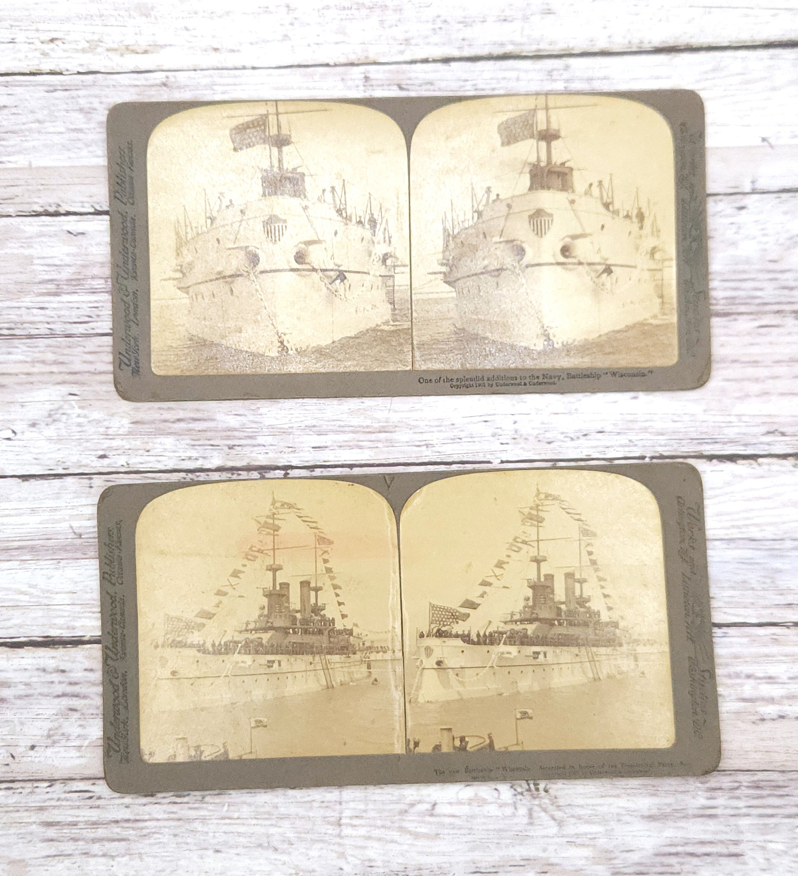 Antique Photos, US Navy Ship, USS Wisconsin, Stereo View Card, Military ...