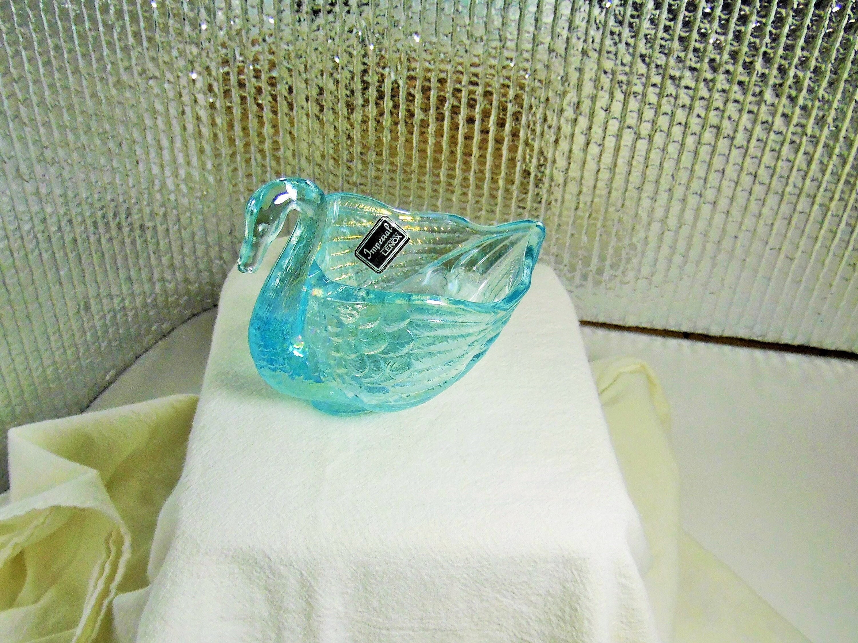 Imperial Glass Swan by Lenox Blue Glass Swan Dish Iridescent - Etsy