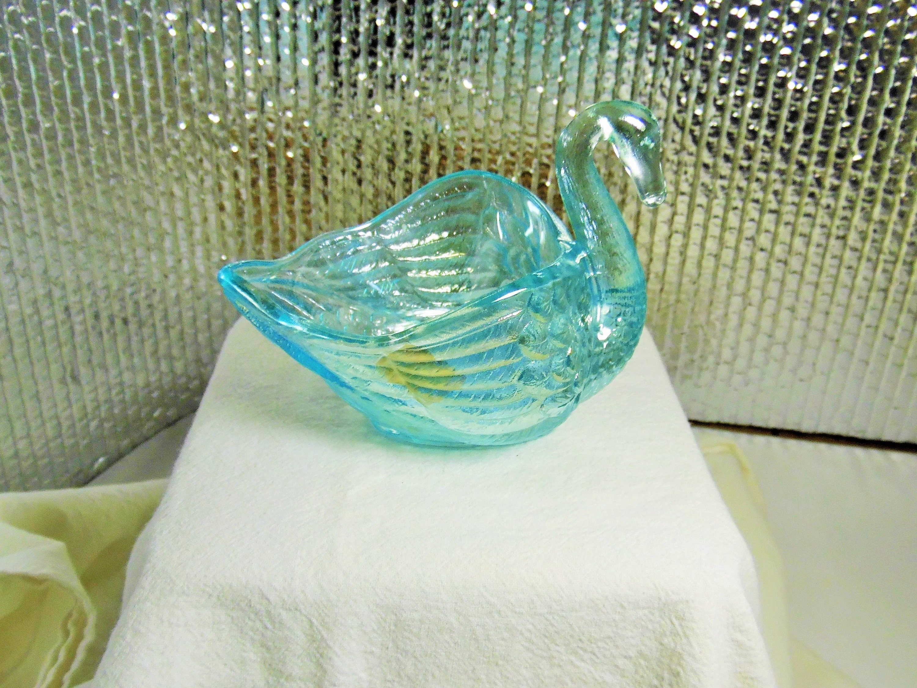 Imperial Glass Swan by Lenox Blue Glass Swan Dish Iridescent - Etsy