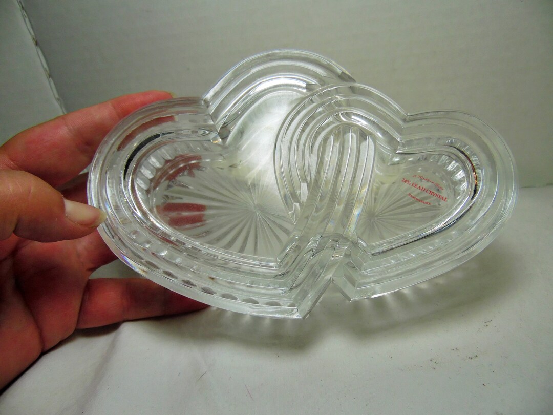 Teleflora Lead Crystal Double Heart Glass Trinket Box Made in France ...
