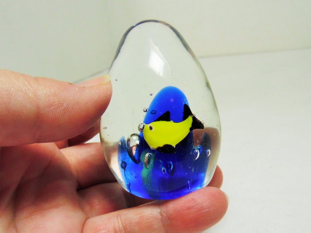 Art Glass Paperweight With Yellow Fish Colorful Fish Paperweight Glass ...