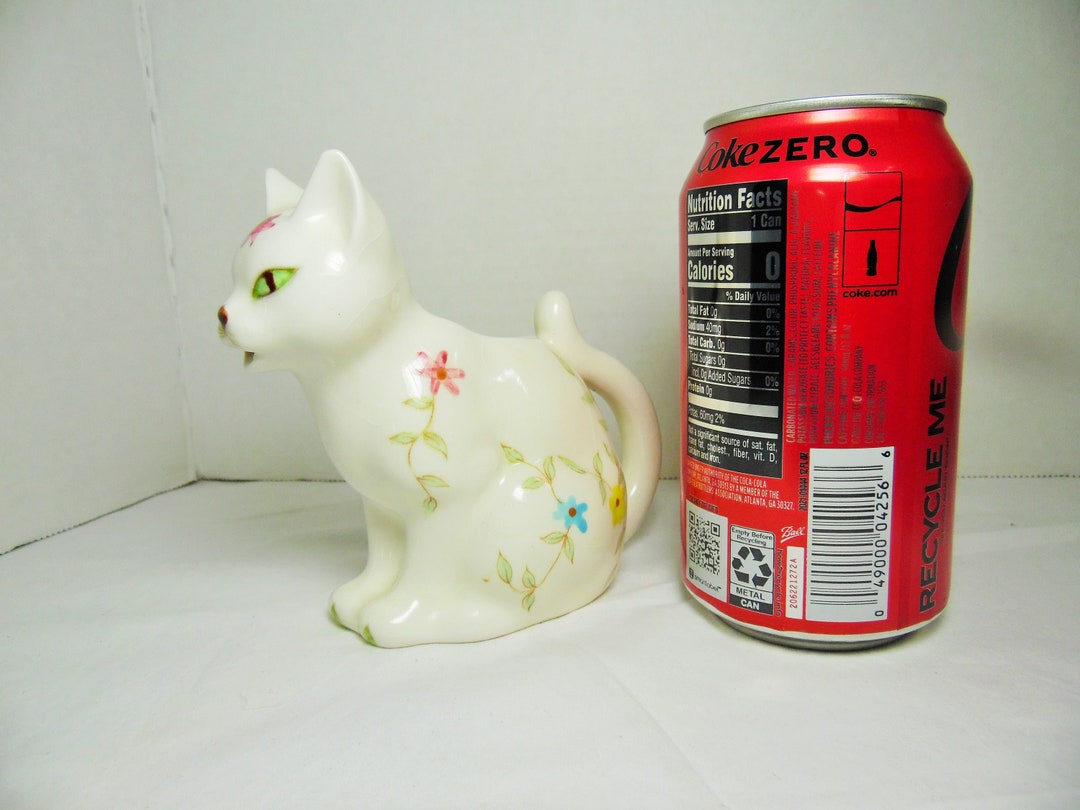 Enesco Cat Creamer Milk Pours Out of Cats Mouth Hand Painted Flowers ...
