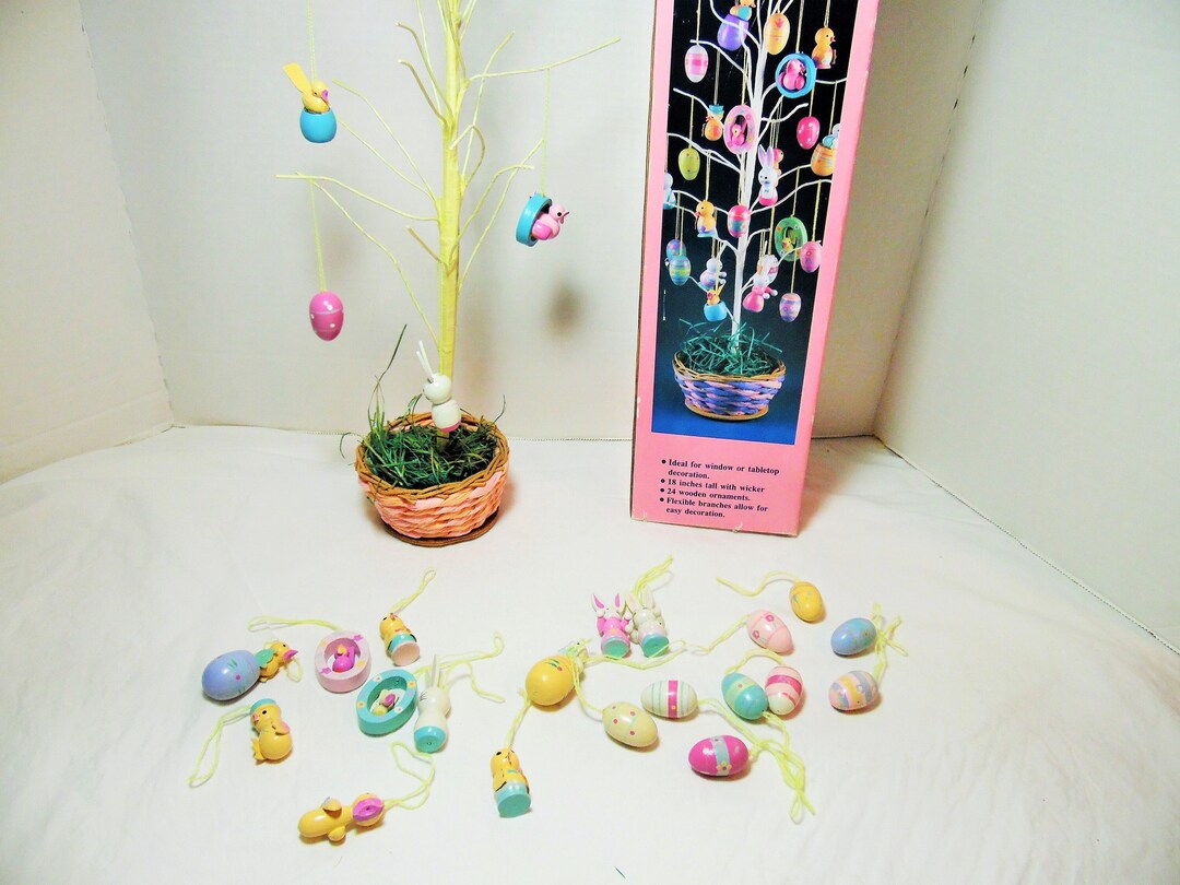 Vintage Easter Tree With Ornaments Wooden Easter Ornaments Mini Easter ...