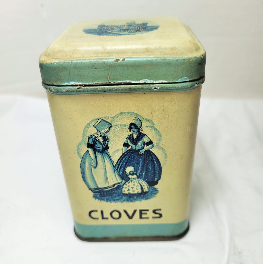 Antique Cloves Tin Container With Pioneer Women and Children on the ...
