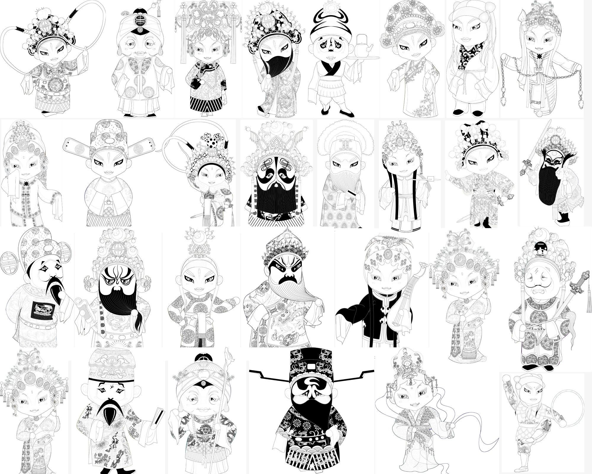 68 Peking Opera,coloring Book Page Cartoon Characters, Peking Opera ...