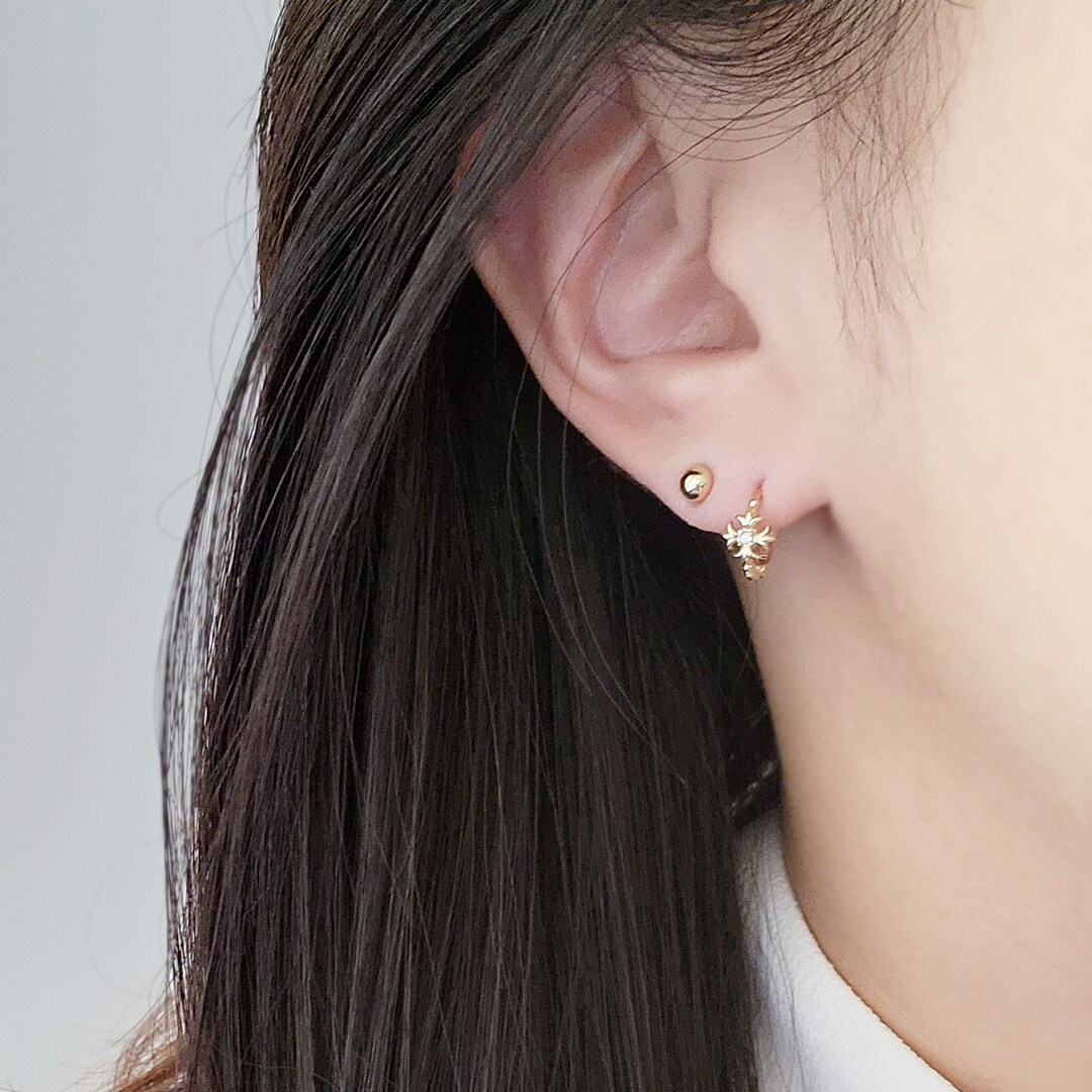 14K Solid Gold Cross Hoop Earrings , Minimalist Earrings, Dainty Cross ...