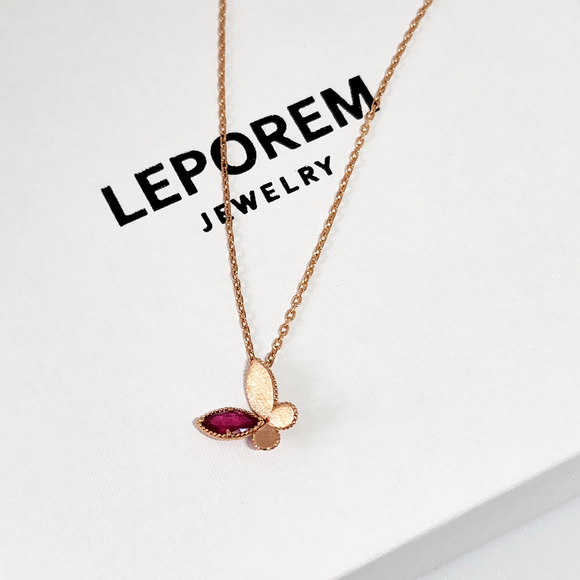14K Solid Gold Ruby Butterfly Pendant Necklace Dainty - Etsy