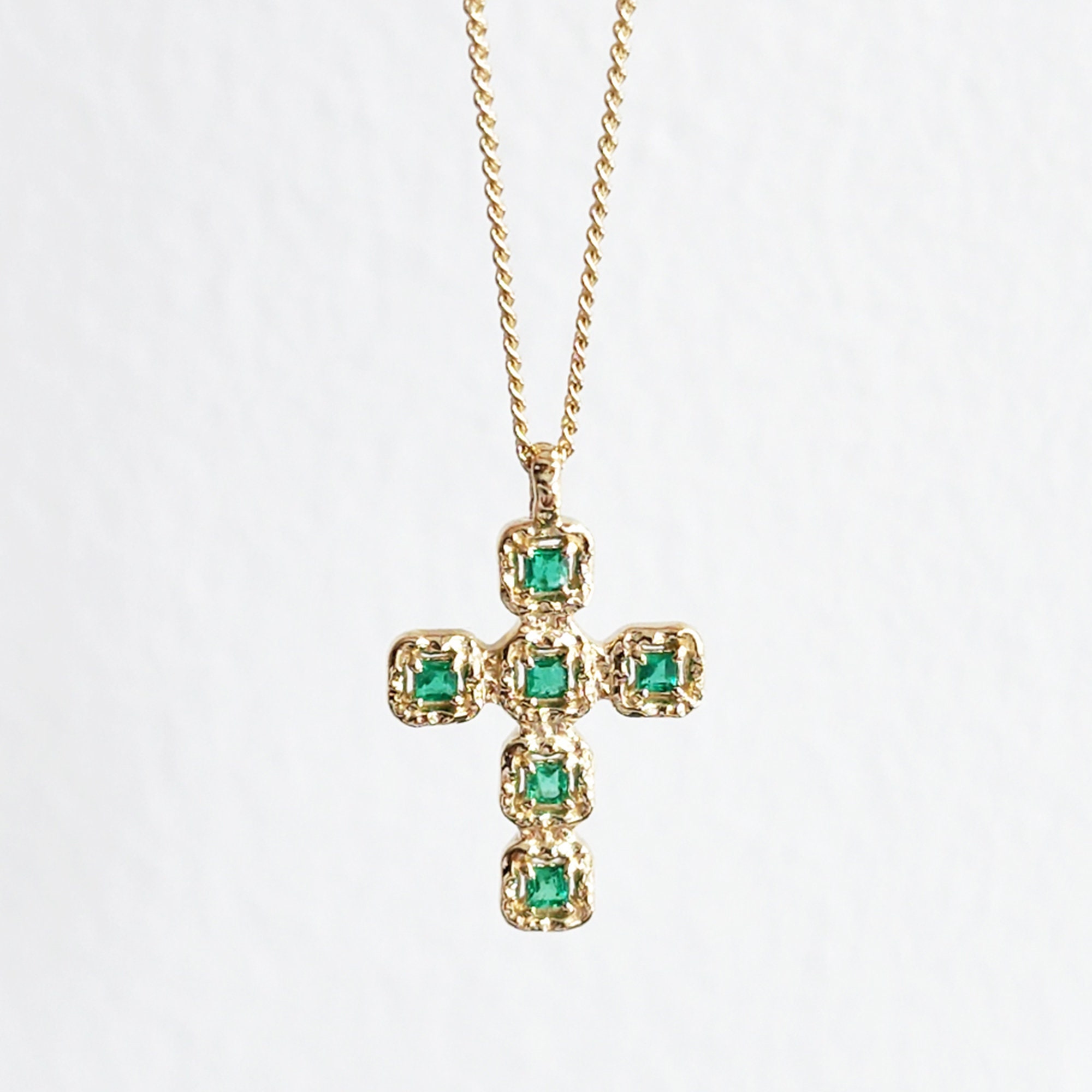 Emerald Cross Necklace in 14K Solid Gold for Women Emerald - Etsy