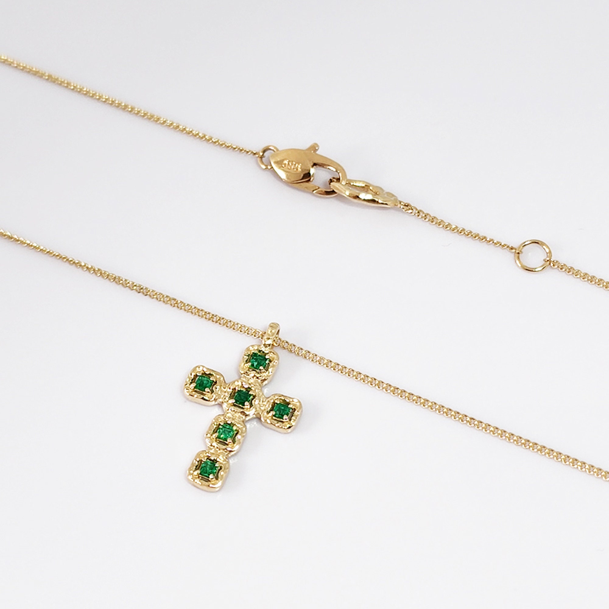 Emerald Cross Necklace in 14K Solid Gold for Women, Emerald Birthstone ...