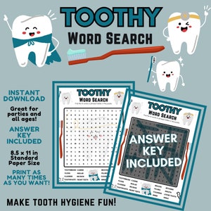 Toothy Word Search Puzzle - Instant Digital Download, for Dentists ...