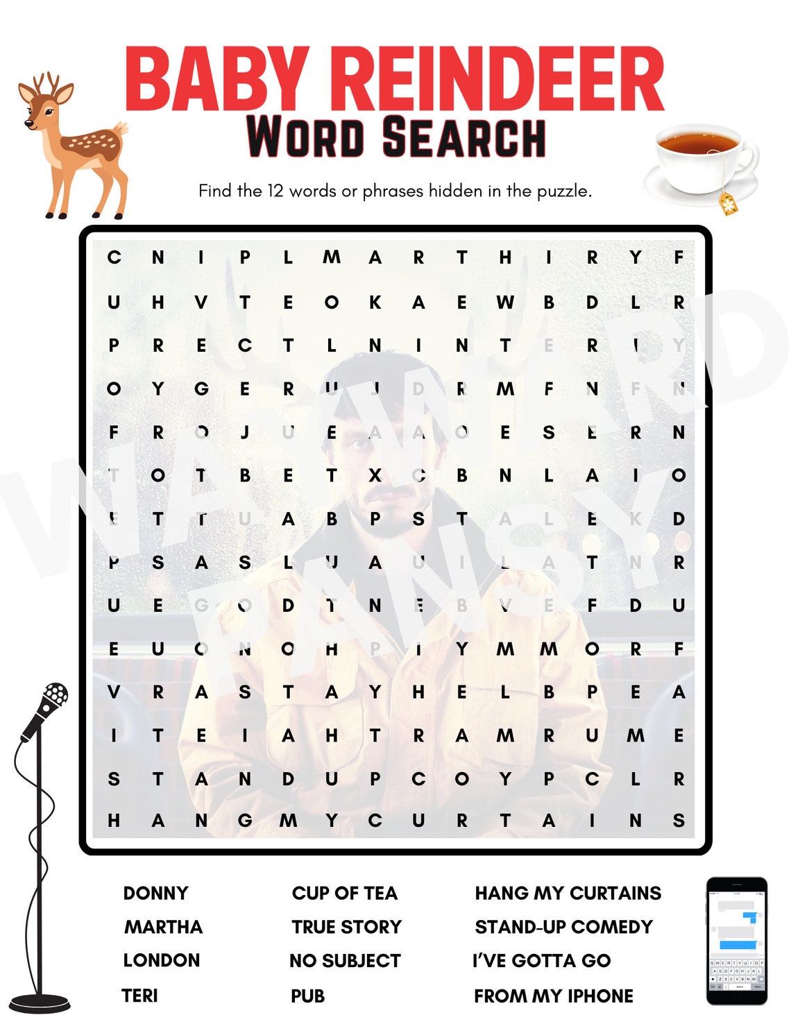 Baby Reindeer Word Search Puzzle - Instant Digital Download, Printable ...