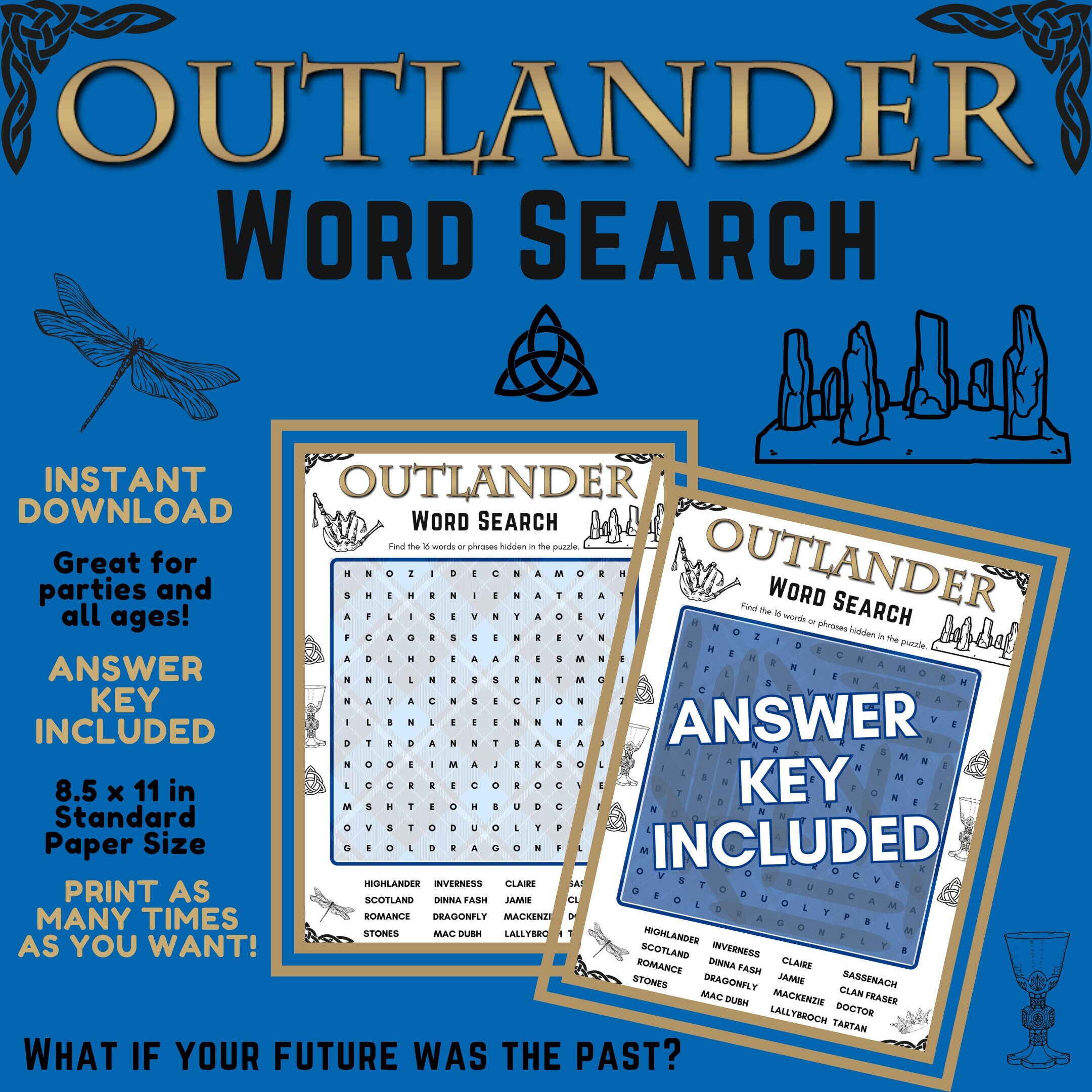 Outlander Word Search Puzzle - Instant Digital Download, Printable ...