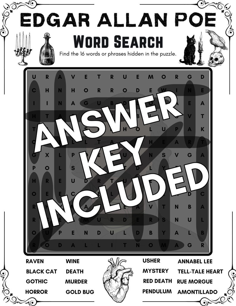 Edgar Allan Poe Word Search Puzzle - Instant Digital Download ...
