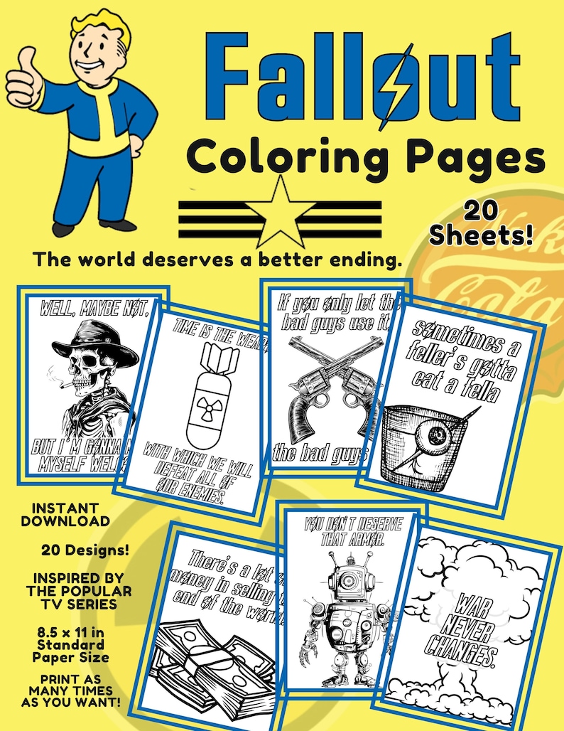 Fallout Coloring Pages- 20 Sheets Inspired by the Popular TV Series ...