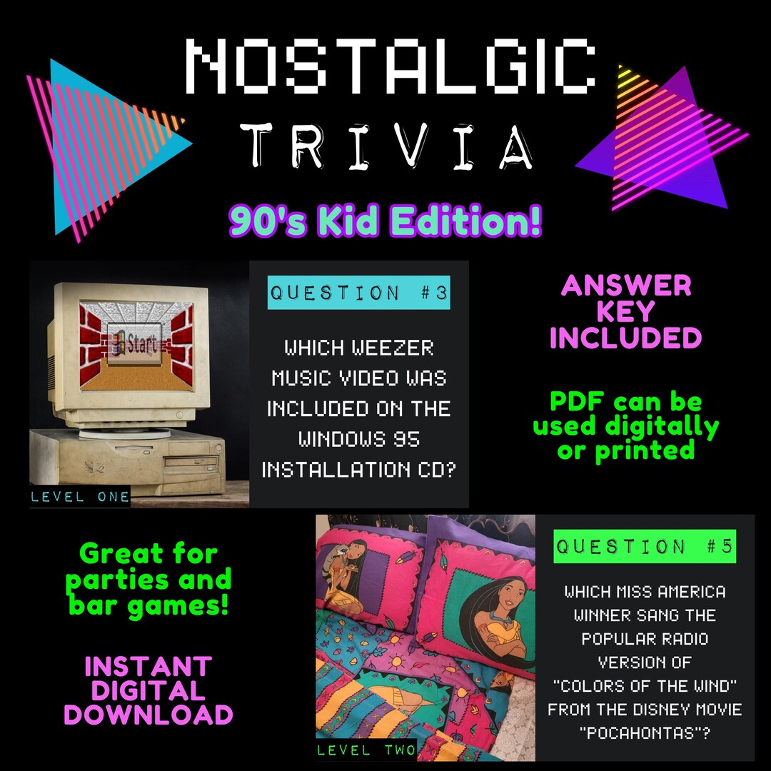 Nostalgic 90s Kids Trivia Game - Three Rounds, 30 Unique Questions ...