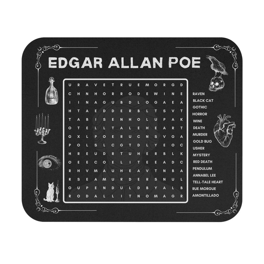Edgar Allan Poe Word Search Mouse Pad- Stress Relieving Playable Desk ...