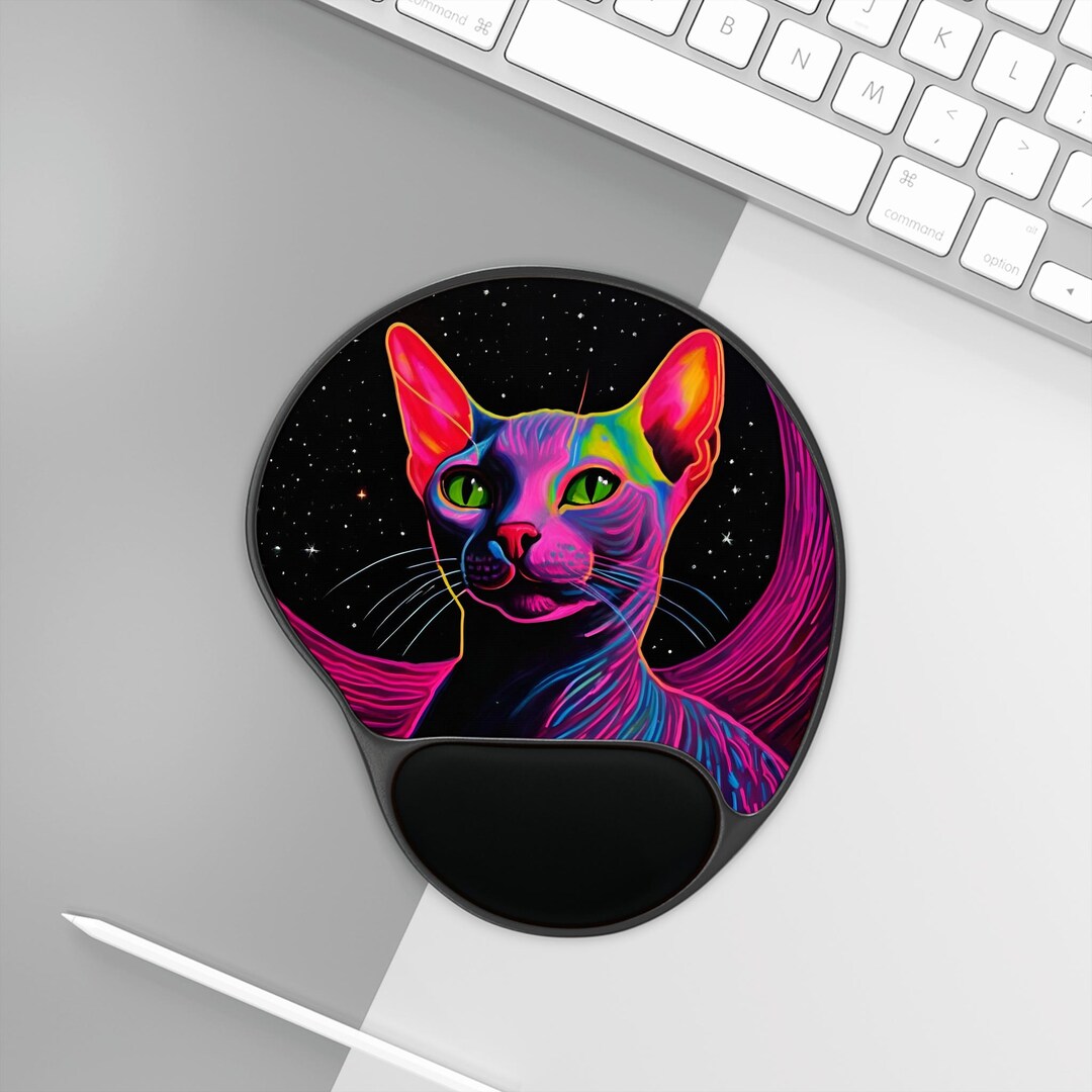 Neon Sphynx Cat in Space Mouse Pad With Wrist Rest - Dreamy Galaxy ...