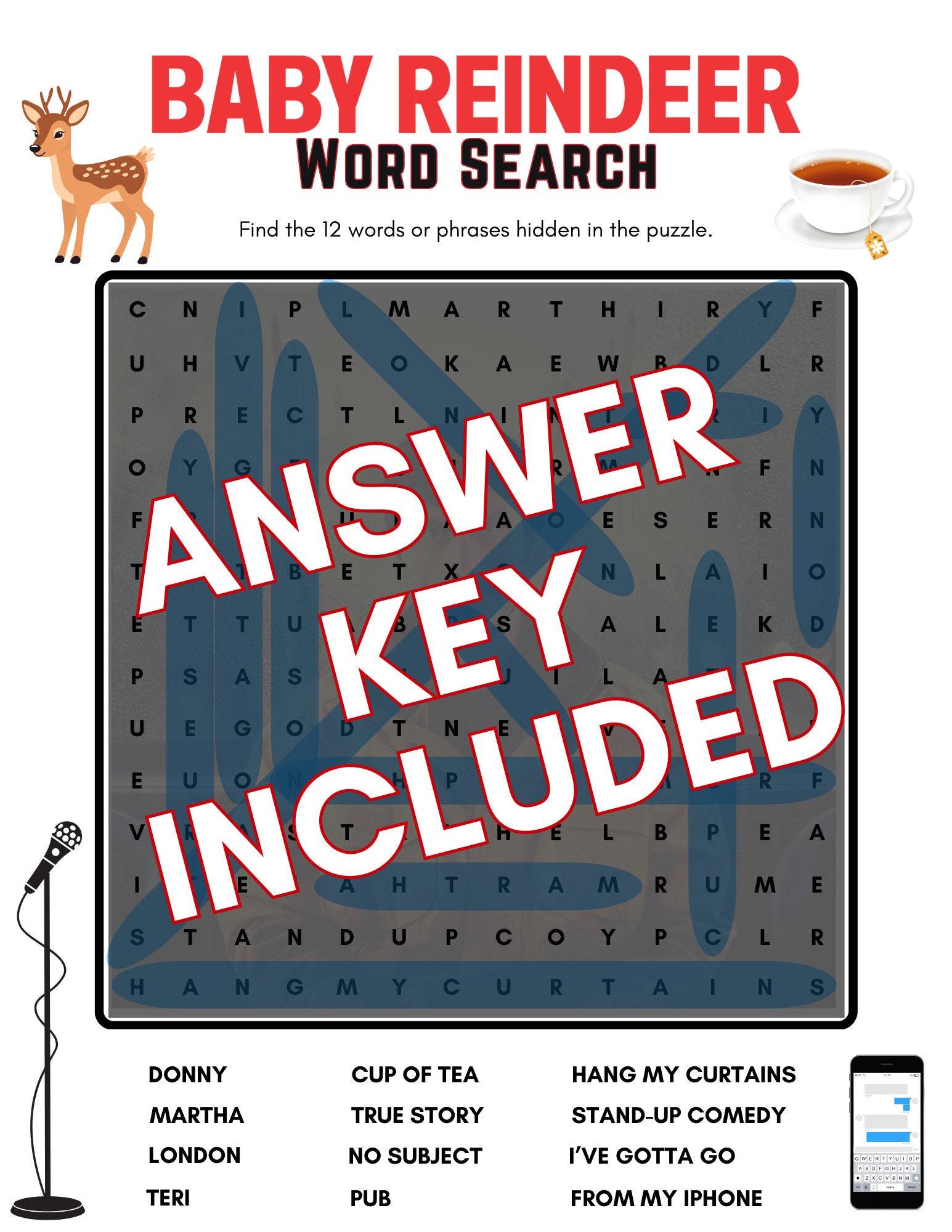 Baby Reindeer Word Search Puzzle - Instant Digital Download, Printable ...