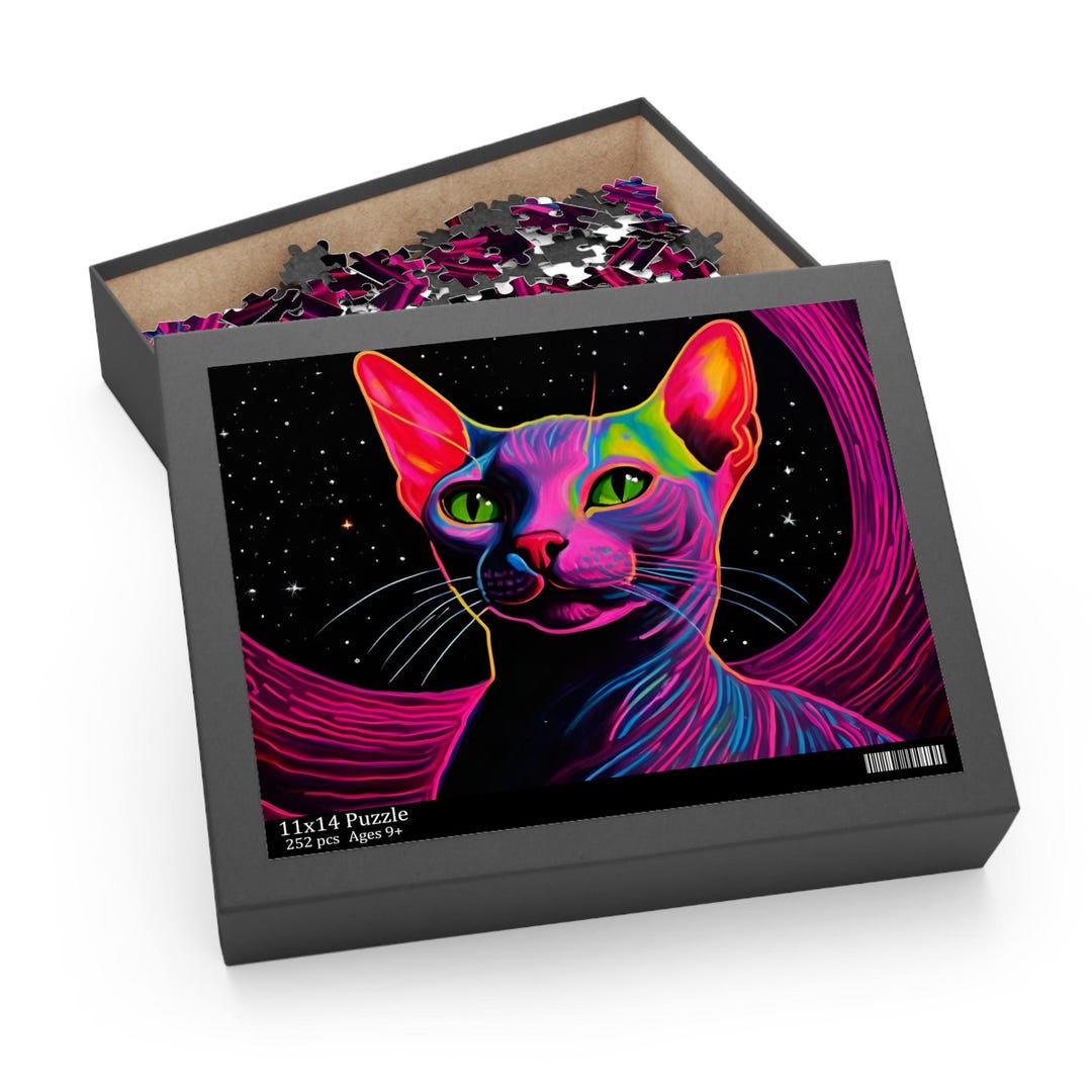Neon Sphynx Cat in Space Puzzle - 120, 252, or 500 Piece Jigsaw, Dreamy ...