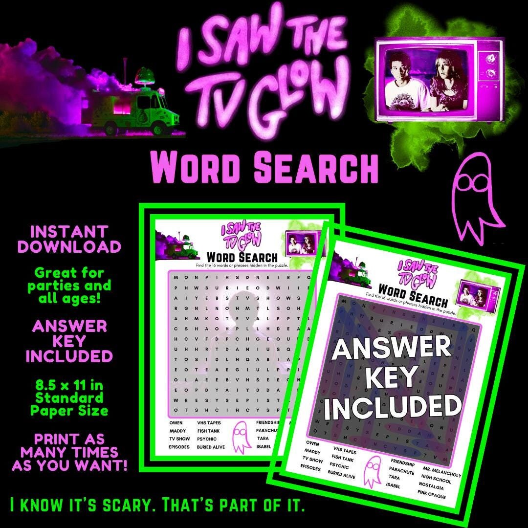 I Saw the TV Glow Word Search Puzzle- Instant Digital Download ...