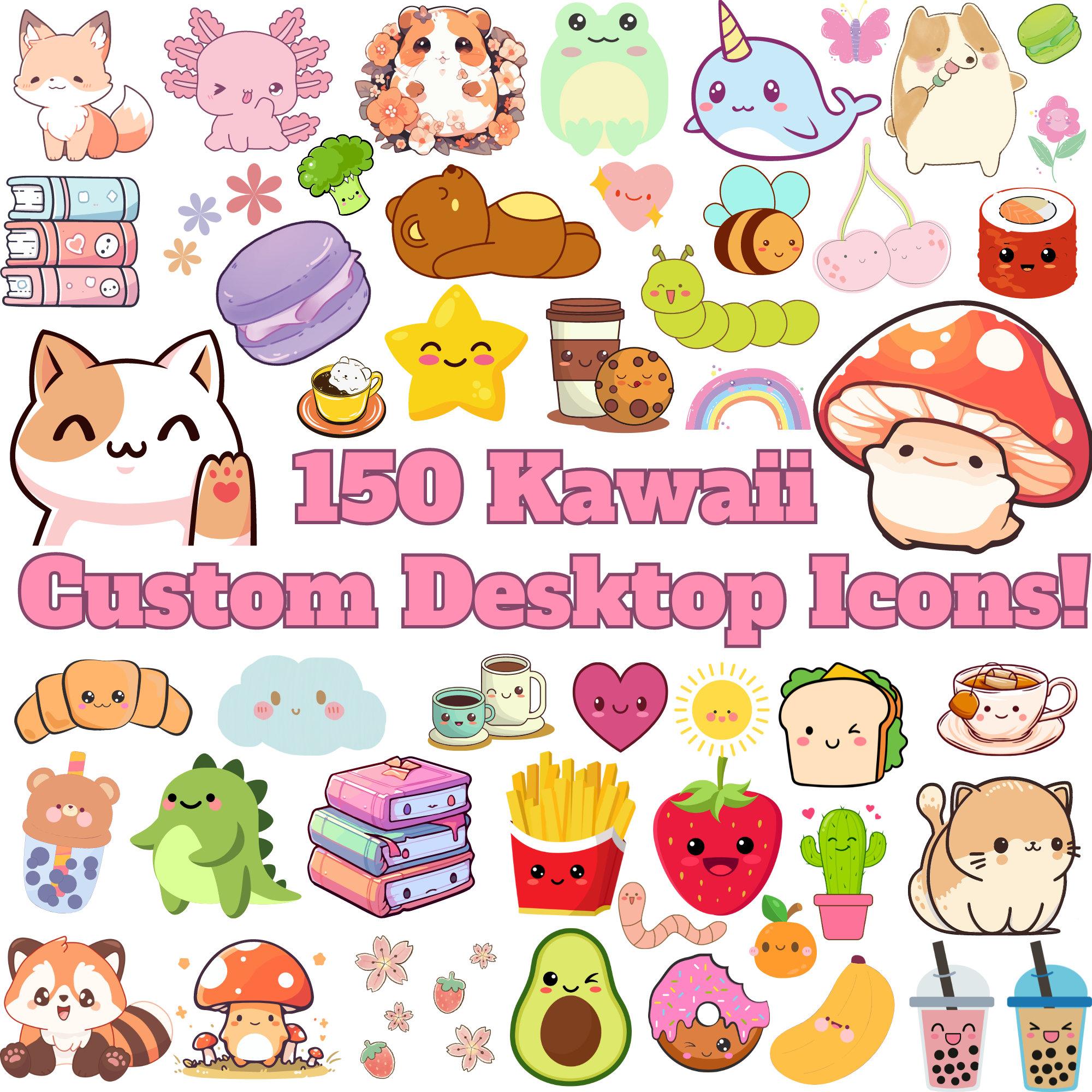 150 Kawaii, Cute, Adorable Themed Desktop Folder Icons for Mac & Most ...
