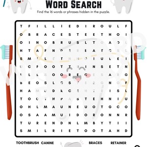 Toothy Word Search Puzzle - Instant Digital Download, for Dentists ...
