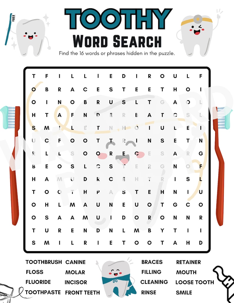 Toothy Word Search Puzzle - Instant Digital Download, for Dentists ...